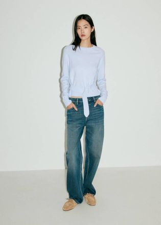 Mango Veste en maille avec ceinture &agrave; boucle bleu ciel - Femme - XXS - MANGO