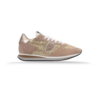 Philippe Model Laminierte Wildleder Stoff Sneakers mit Pailletten - - Shoes - Damen - Beige - 37 EU