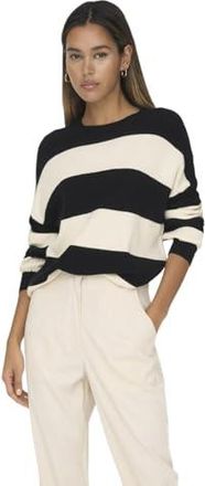 Only Femme Onlatia L/S Stripe KNT Noos Pull Sweater, Black/Stripes:Whitecap Gray Melange, S EU