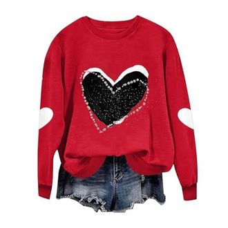Generico Sweatshirt moderne &agrave; col rond pour femme, sans capuche, mi-saison, v&ecirc;tement d&eacute;contract&eacute; pour femme, coupe ajust&eacute;e, pour la Saint-Valentin, S-3XL, Roug