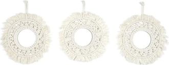 The Home Deco Factory HD0177, Decorative Boho Macramé Mirror, Elegant and Bright, Ideal for Personalizing Your Interior, Easy to Install, H28 cm, Beige