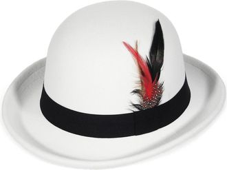 Eozy Bowler H&uuml;te f&uuml;r M&auml;nner Frauen Vintage Derby Fedora Hut Roll Krempe abnehmbare Feder Party Kost&uuml;m Hut Wei&szlig;