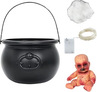 Generic Hexenkessel Nebelsch&ouml;pfer - Halloween Black Pots, Hexenkessel T&ouml;pfe | Gruselige Atmosph&auml;re Dekoration mit LED-Lichtern Dekorationswerkzeug