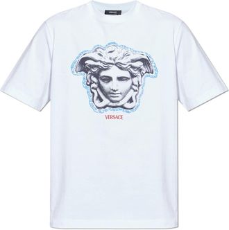 Versace Homme, Tops, Blanc, Taille: L T-shirt Regular Imprimé en Jersey de Coton