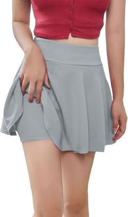 Generic Jupes courtes de tennis avec short pour femme - Taille haute - Jupe évasée basique de couleur unie - Jupe à volants - Jupe fine et extensible - Jupe c