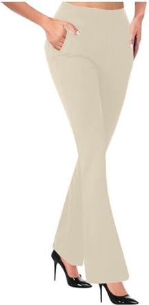 Generic Pantalon habill&eacute; en tricot pour femme, coupe ajust&eacute;e, micro &eacute;vas&eacute;, confortable, extensible, coupe haute, petite et r&eacute;guli&egrave;re avec poches, pour bureau,