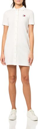 Tommy Jeans Damen L&auml;ssiges Mini-poloshirtkleid mit Logo-Detail Kleid, Ecru, Klein