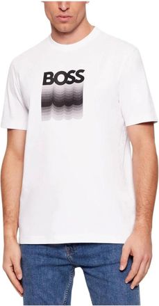 HUGO BOSS Homme, Tops, Blanc, Taille: 2XL T-shirt imprim&eacute; &agrave; manches courtes en coton avec col rond