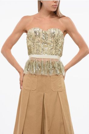 Elisabetta Franchi Sequined Flared Top with Cups size 40