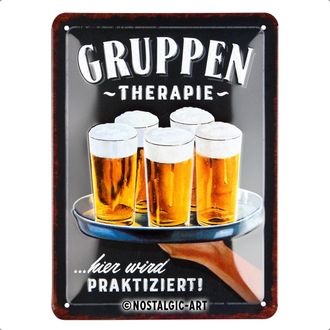 Nostalgic Art Retro Blechschild, 15 x 20 cm, Gruppentherapie - Bier - Geschenk-Idee als Bar-Zubeh&ouml;r, aus Metall, Vintage Design mit Spruch, Blechschilder Spr&uuml;che, B
