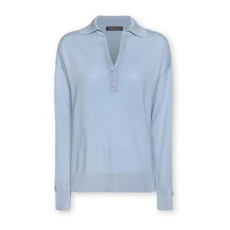Elena Miro Pullover aus reiner Wolle mit Polokragen - - Knitwear - Damen - Blau - S