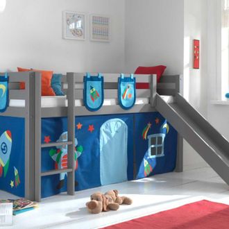 Les Tendances Lit mi-hauteur avec toboggan Astrid avec tunnel de lit et sacs de