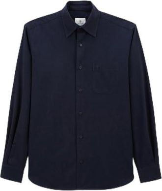 Serge Blanco Chemise Manches Longues en Coton Unie Bleu Dark Navy Charles - Mode Homme