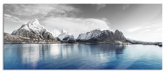 Pixxprint Glasbild Panorama, Wandbild aus Echtglas, Lofoten in Norwegen, 120x50 cm, inkl. Aufh&auml;ngung und Abstandshalter
