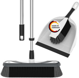 Rival Rival Kehrgarnitur & Besen Set stahlgrau - Kehrblech mit Handbesen & Besen mit Teleskopstiel - Kehr-Set mit Besatz aus Rosshaarmischung - Kehrschaufel