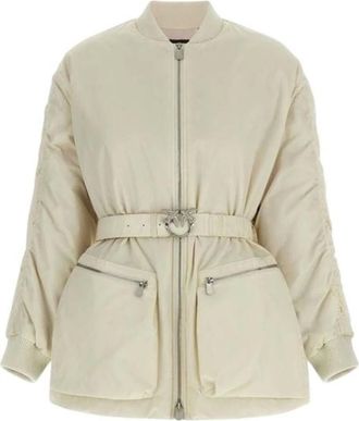 Pinko Pinko, Femme, Vestes, Blanc, Taille: 36 FR Bomber Longue Technique Satin&eacute;e