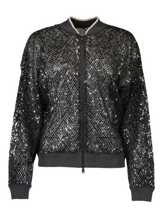 Brunello Cucinelli sequin-knitted bomber jacket - Schwarz