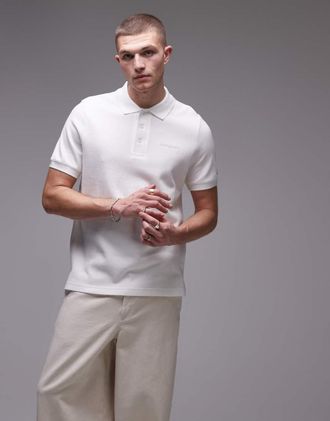 Tommy Jeans Poloshirt in Wollwei&szlig; mit Waffelstruktur und Schriftlogo