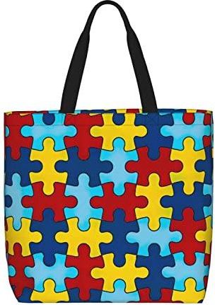 Generic Sac De Courses Puzzle De Couleurs Pour Les Personnes Atteintes De Troubles Autistiques Sac Biblioth&egrave;que R&eacute;utilisable Lavables Sacs &Agrave; Main, Pour Tous L