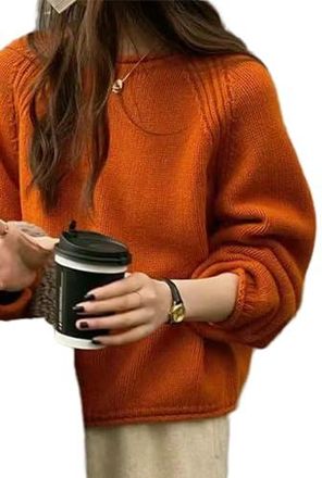 Generic QXDZSW Pull en laine &agrave; col rond pour femme Pull &eacute;pais Automne Hiver Mode Couleur unie V&ecirc;tements Tricot Top, rouge framboise, XL