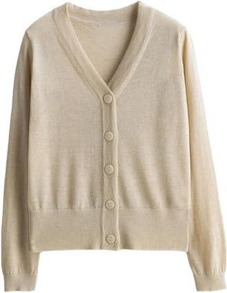 Generic Femmes 100% Laine Imitation Tricot Col V Cardigan Version Cor&eacute;enne Mode Bordure Or Top Printemps, Mi, XL