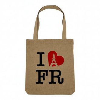 Fabulous Sac Shopping Tote Bag Aspect Lin - I Love FR France Voyage Vacances Paris - Sac de Courses Toile Epaisse 360g Beige Naturel Cabas Port&eacute; Epaule Solide 
