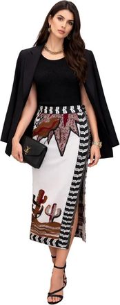 Akep Femme, Jupes, Multicolore, Taille: 44 FR Long Graphic Print Skirt