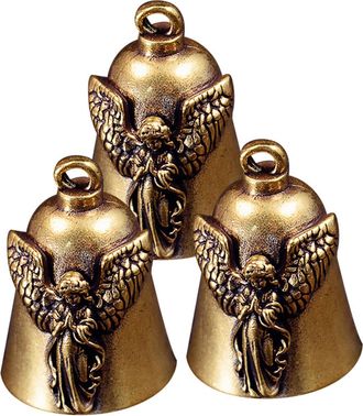 Holibanna 3 St&uuml;ck Teiliges Kleine Messingglocken Vintage-Stil mit Engelsmotiv Robuste H&auml;ngende Glocken f&uuml;r Weihnachtsbaum Schl&uuml;sselanh&auml;nger Heimdekoration und B