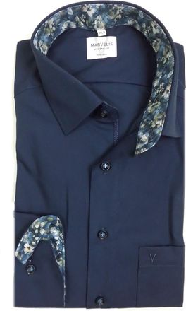 Marvelis Hemd Modern Fit b&uuml;gelfrei 7246.89.18 Uni Marine extra Langer Arm 69 cm, Kragenweite:48