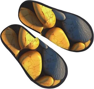 Generic Chaussons Maison Galets Jaunes Imprimés Doux Pantoufles En Coton Légers Slippers Pour Automne Chambre Hôtels M