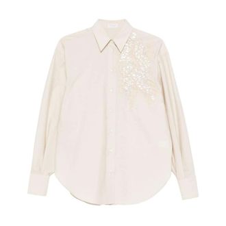 Brunello Cucinelli Femme, Blouses et Chemises, Beige, Taille: 42 FR Chemise en popeline de coton agr&eacute;ment&eacute;e