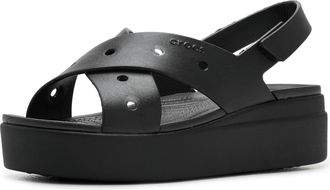 Crocs Brooklyn 4U Damen Sandalen mit Kreuzriemen, Keilabsatz, Schwarz, 39 EU, Schwarz, 38/39 EU