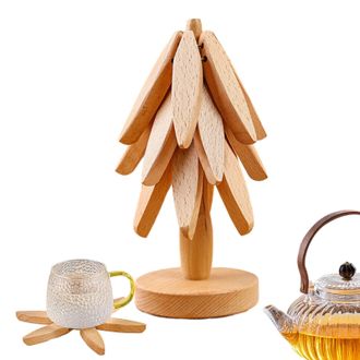 Generico Untersetzer aus Holz f&uuml;r hei&szlig;e Gerichte, Verbr&uuml;hungsschutz f&uuml;r Tisch, hitzebest&auml;ndig, aus dickem Holz, Pfannen, rutschfester Schutz f&uuml;r Arbeitsplatte,