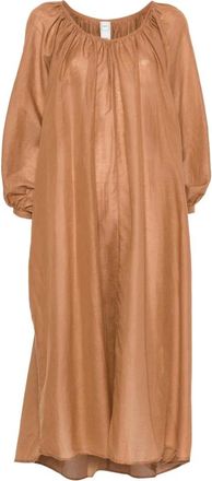 120% Lino Femme, Robes, Brun, Taille: 38 FR Robe Maxi Fronc&eacute;e