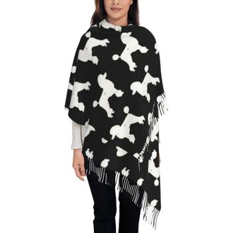 IUBBKI Damen-Schal mit lustigem Pudel-Motiv, warm, f&uuml;r den Winter, modisch, warm, langer Schal aus Pl&uuml;sch mit Quaste