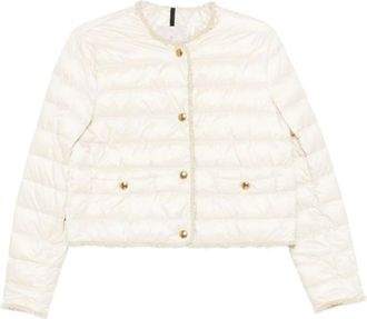 Moncler Femme, Vestes, Beige, Taille: 38 FR Fleurs Boucl&eacute;-Trimmed Short Down Jacket