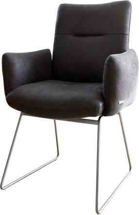 DELIFE Polsterstuhl Jova-Flex mit Armlehnen Kufengestell Edelstahl Mikrofaser Anthrazit Vintage Taschenfederkern