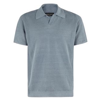 Roberto Collina Denim Polo Shirt Kurzarm Regular Fit - - Tops - Herren - Blau - S