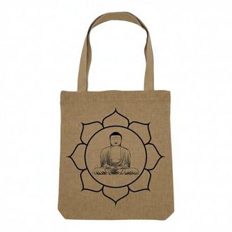 Fabulous Sac Shopping Tote Bag Aspect Lin - Buddha Lotus Meditation Bien Etre Buddhisme Mandala - Sac de Courses Toile Epaisse 360g Beige Naturel Cabas Port&eacute; E