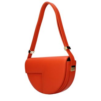 Patou Curved Leather Shoulder Bag - Orange
