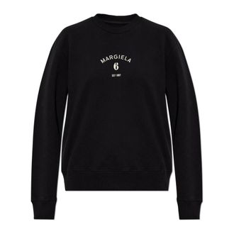 Maison Margiela Femme, Sweatshirts et sweats &agrave; capuche, Noir, Taille: 36 FR Logo Crewneck SweaT-shirt