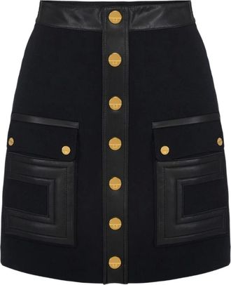 Elisabetta Franchi Femme, Jupes, Noir, Taille: 44 FR Mini-jupe Noire avec Boutonnage Décoratif