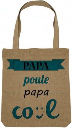 Fabulous Sac Shopping Tote Bag Aspect Lin - Papa Poule Papa Cool Bleu Fete des pere - Sac de Courses Toile Epaisse 360g Beige Naturel Cabas Port&eacute; Epaule Solide