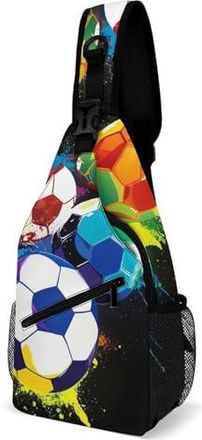 Generic Sacoche Port&eacute; &eacute;paule Ballon de football noir avec &eacute;claboussures de peinture color&eacute;es L&eacute;ger Sac &agrave; Bandouli&egrave;re Casual Sac &agrave; Dos De Voyage pour &eacute;cole Fem