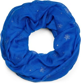 styleBREAKER Damen Loop Schal mit Glitzer Schneeflocken Print, Weicher Schlauchschal Einfarbig, Tuch 01017064, Farbe:Royalblau