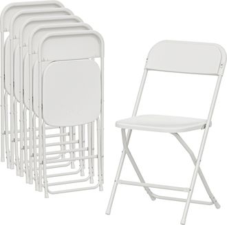 HOMCOM Klappst&uuml;hle 6er Set aus Kunststoff Klappbar K&uuml;chenstuhl mit Ablaufl&ouml;chern, Stahlgestell Klappst&uuml;hle Faltstuhl bis 120 kg, f&uuml;r Drinnen, Wei&szlig;