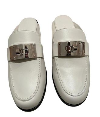 Herm&egrave;s White Kelly Buckle Mules Size 39