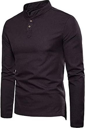 Generic Chemises en lin pour homme grande taille - Chemise noire &agrave; manches longues - Col - T-shirt &agrave; manches longues - T-shirt noir en coton - Haut britanniqu