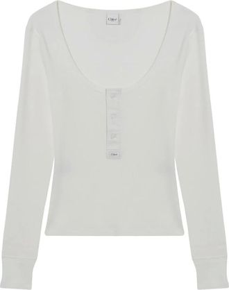 Chlo&eacute; Femme, Pulls, Noir, Taille: 38 FR T-shirt Henley &agrave; encolure d&eacute;gag&eacute;e