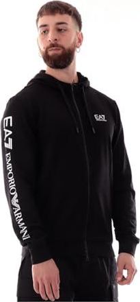 Emporio Armani EA7 7M000568 Sweat &agrave; capuche Logo Series en coton pour homme, noir/blanc, XXXL